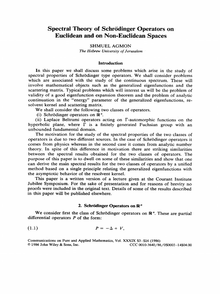 Spectral Theory Of Schrodinger Operators On Euclidean And On Non