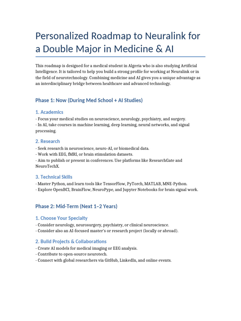 Neuralink Roadmap Med AI Student | PDF