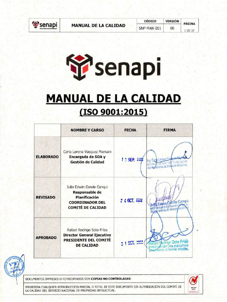 Manual de La Calidad Senapi 2024 | PDF