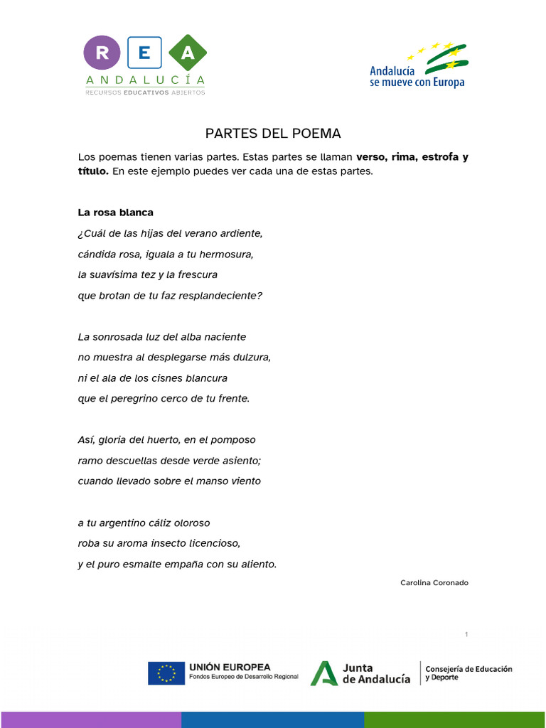 Partes de Un Poema - Verso, Rima, Estrofa y Título | PDF | Fonética ...