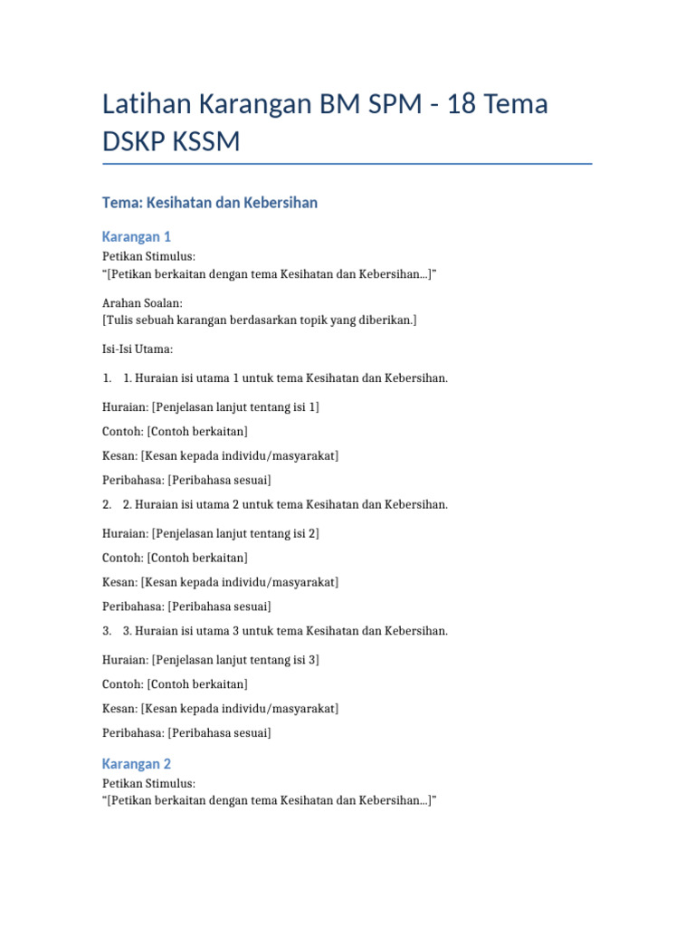 Latihan Karangan BM SPM 18 Tema | PDF
