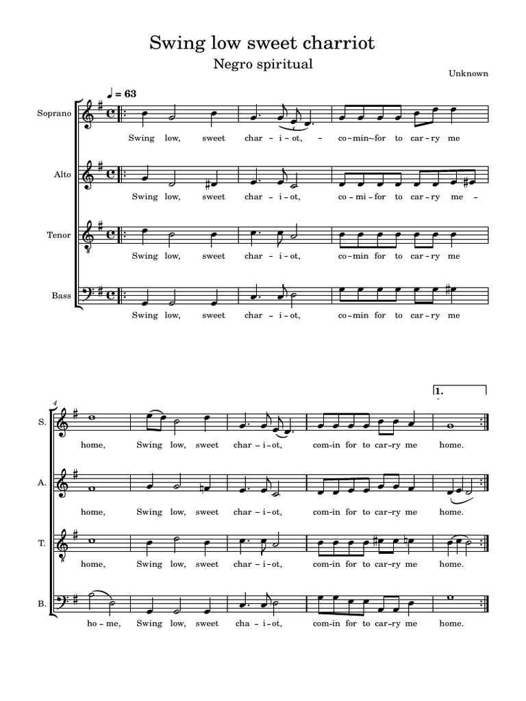 Swing Low Sweet Charriot | PDF | Vocal Music | Singing