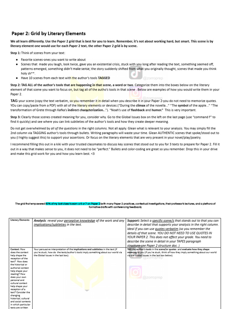 Paper 2 Grid by Literary Elements | PDF