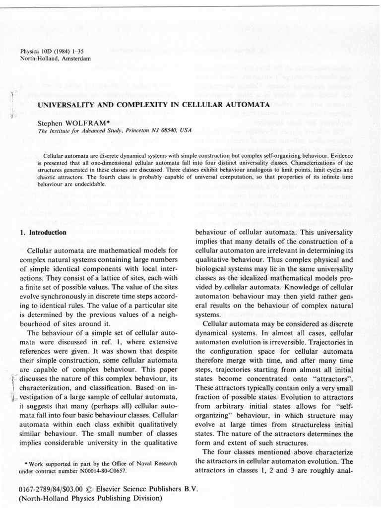 Universality Complexity Cellular Automata | PDF | Automata Theory | Attractor