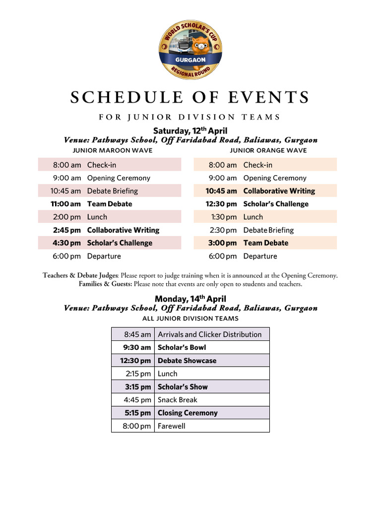 WSC Gurgaon Junior Division Schedule | PDF