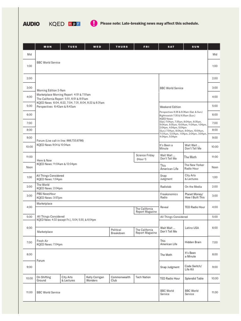KQED Radio Programming Schedule | PDF | Radio | Broadcasting