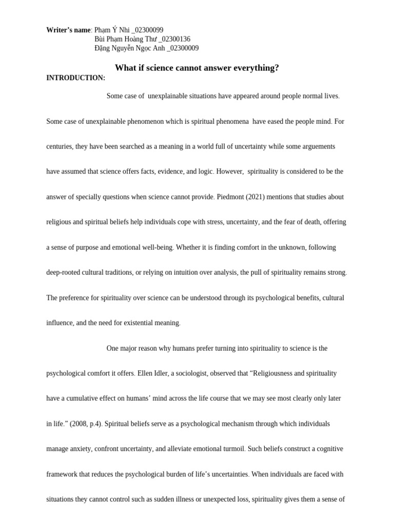 What If Science Cannot Answer Everything | PDF | Psychology ...