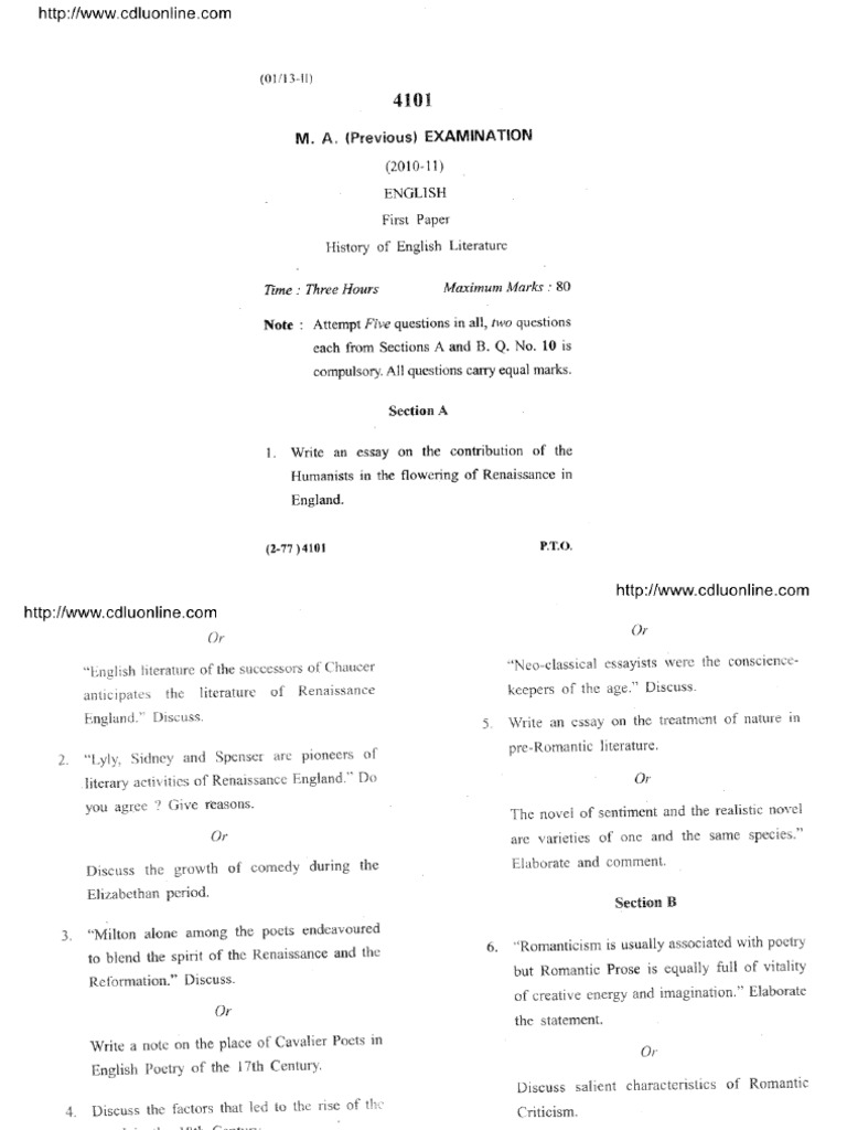 Ma Previous History of English Literature 4101 | PDF