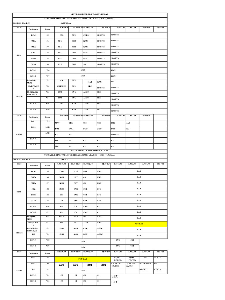 REVISEDTT-FINAL-BSC-BCA2024-25 | PDF