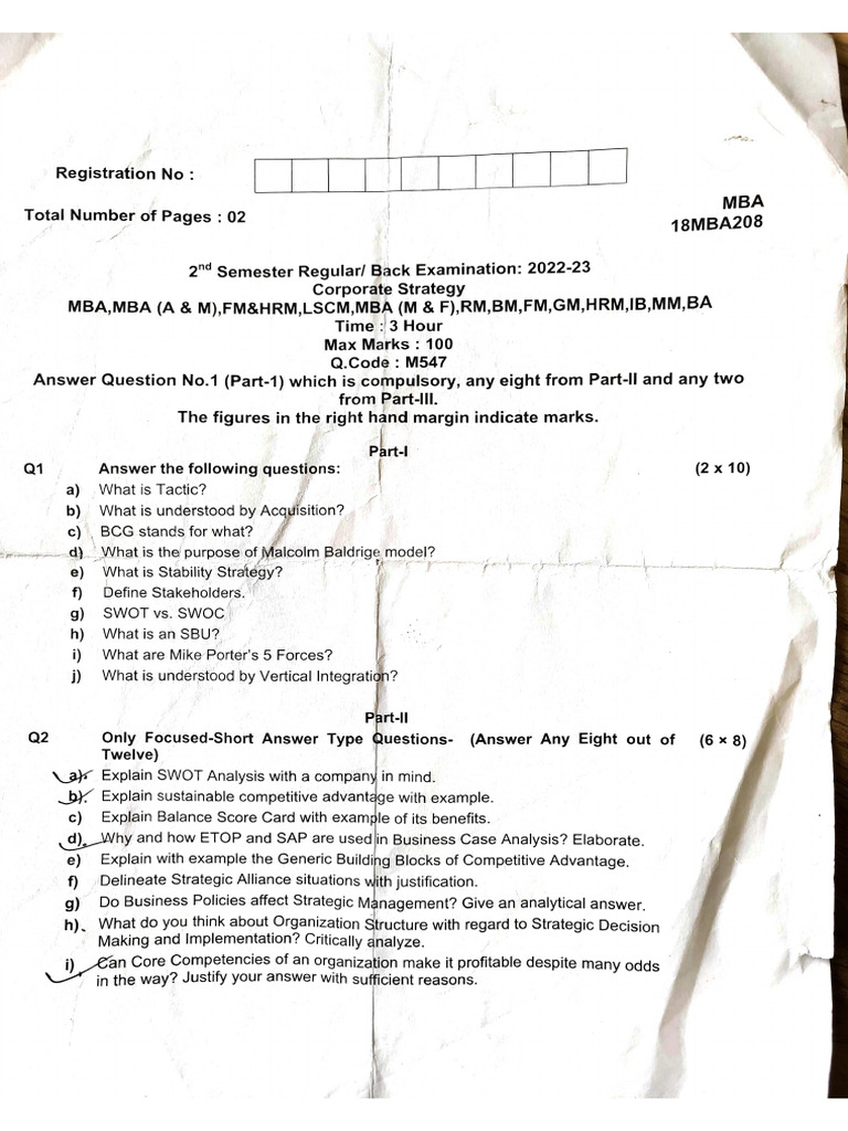 Corporate Strategy QP - 2022 | PDF