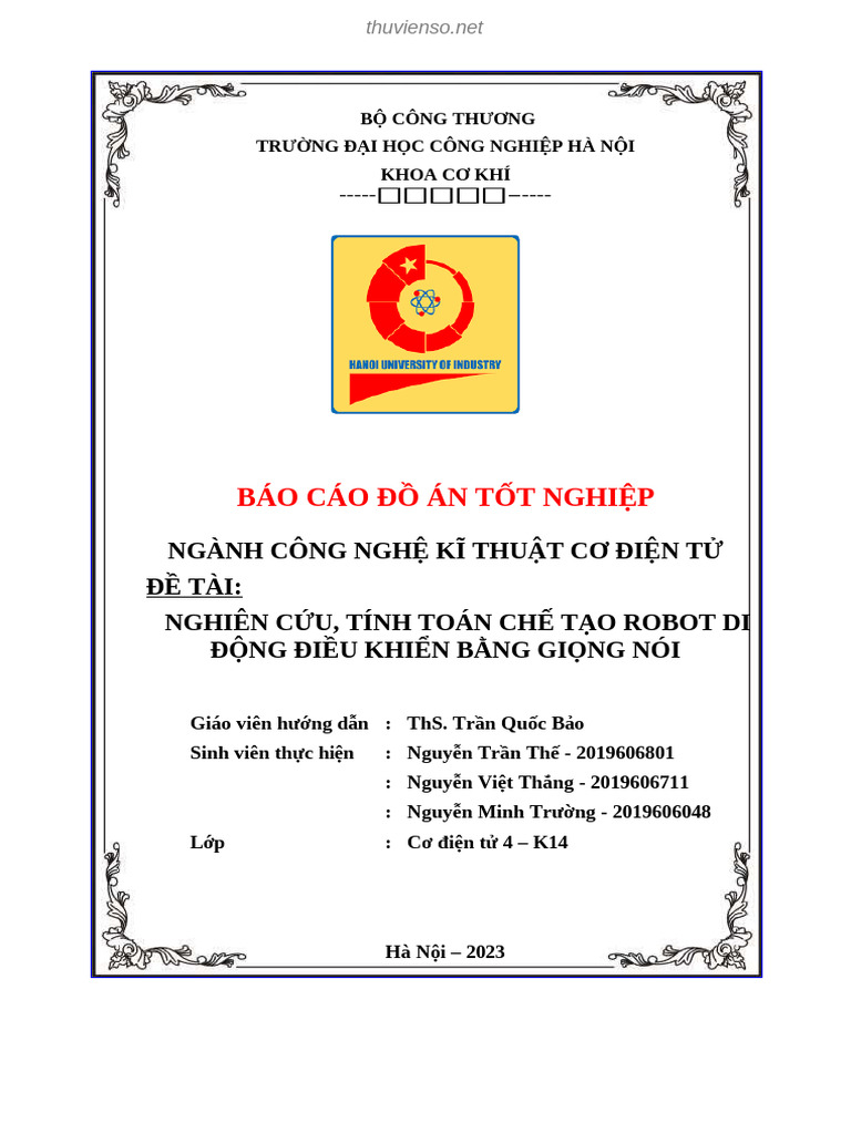 Bao Cao Do An Tot Nghiep Nganh Cong Nghe Ky Thuat Co Dien Tu Nghien Cuu ...