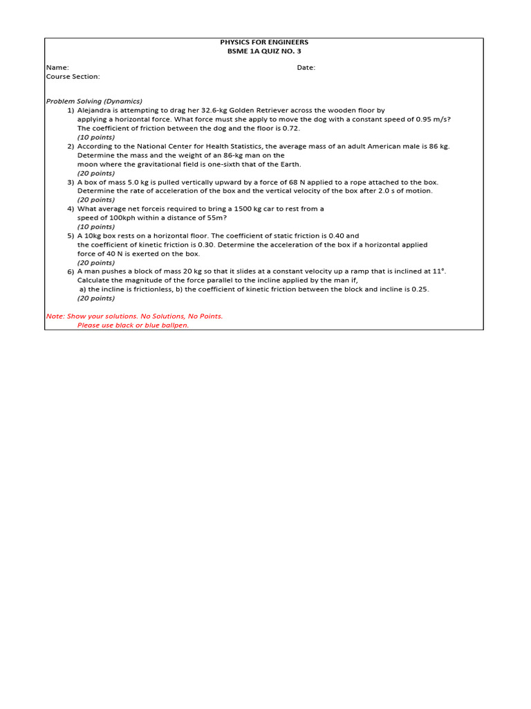 Quiz No.3 Dynamics | PDF