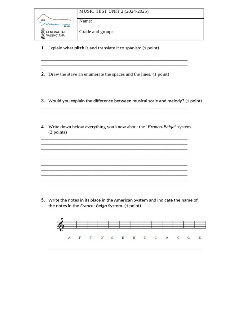 Music Test Unit 2: Pitch and Scales | PDF | Pitch (Music) | Elements Of ...