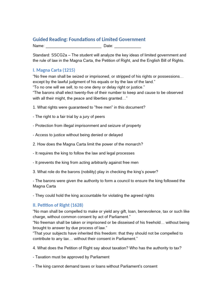 Foundational Documents Guided Reading Pdf Parliament Of The United