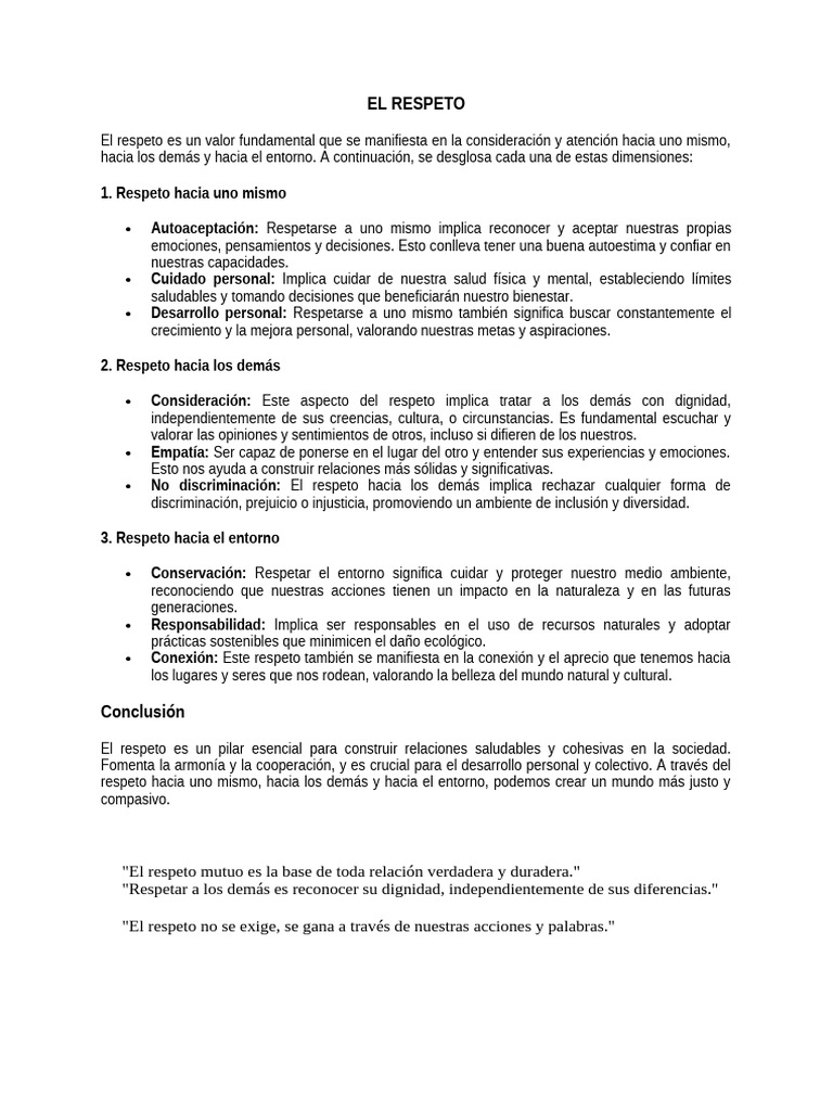 Respeto a uno mismo y a los demás | PDF | Autoestima | Psicología Social