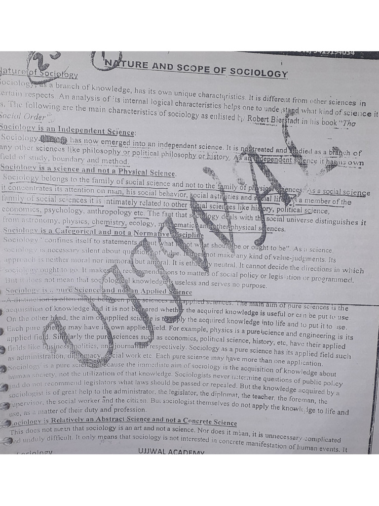 Soc U-1 (2 Nature &scope of Sociology) | PDF