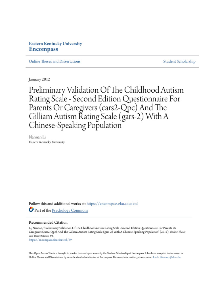 Preliminary Validation of The Childhood Autism Rating Scale - Sec | PDF ...