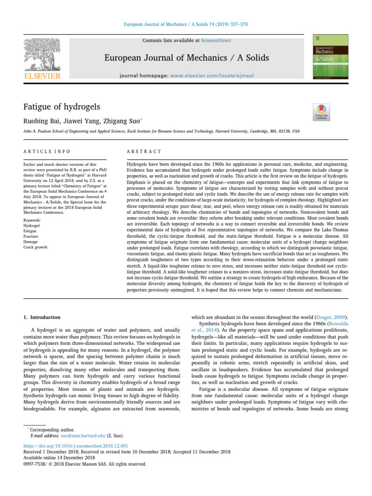 Fatigue of Hydrogels | PDF | Fracture | Young's Modulus