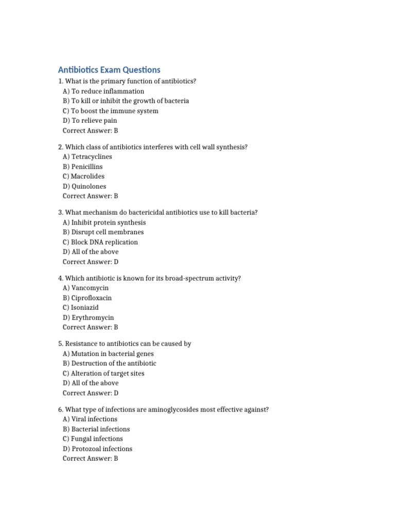 Antibiotics Exam Questions | PDF | Bacteria | Virus