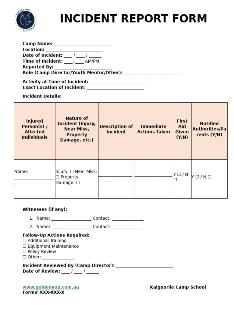 Camp Incident Report Form | PDF