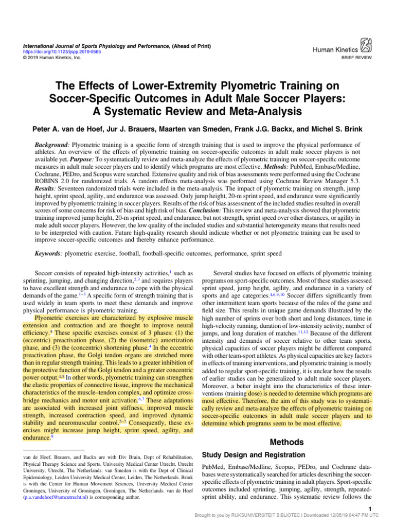 Hoef 2019. The Effects of Lower-Extremity PlyometricTraining On Soccer ...