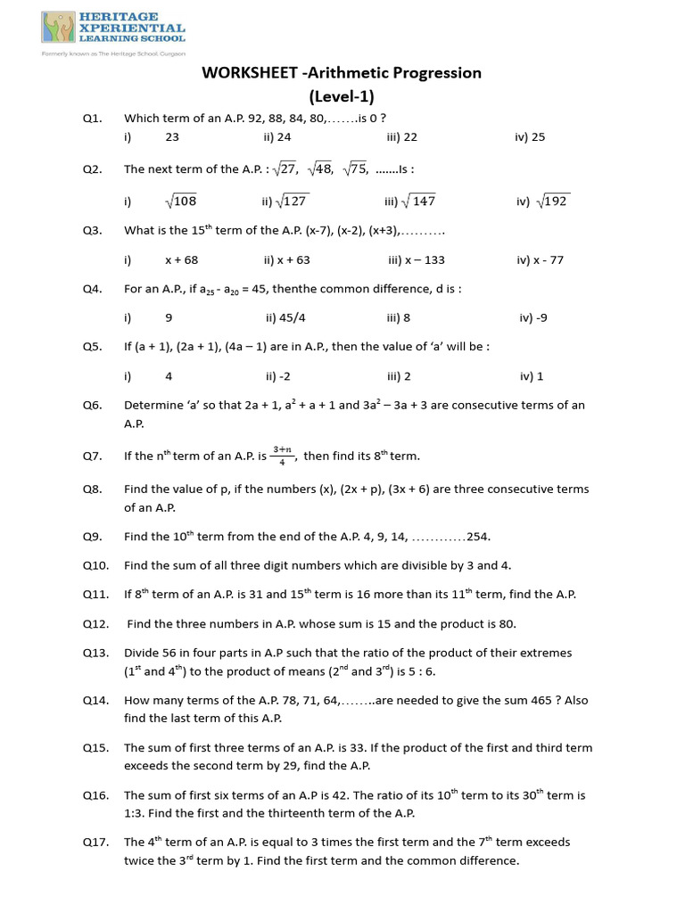 Arithmeic Progression WS | PDF