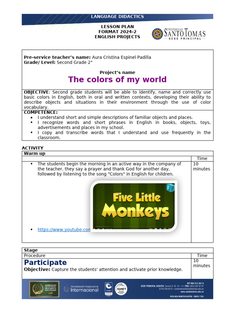 Second Grade Color Vocabulary Lesson Plan | PDF | Vocabulary | Lesson Plan