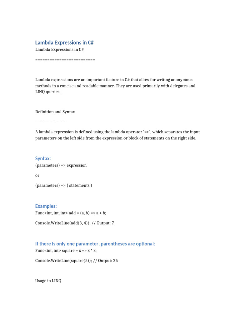 Lambda Expressions in CSharp | PDF