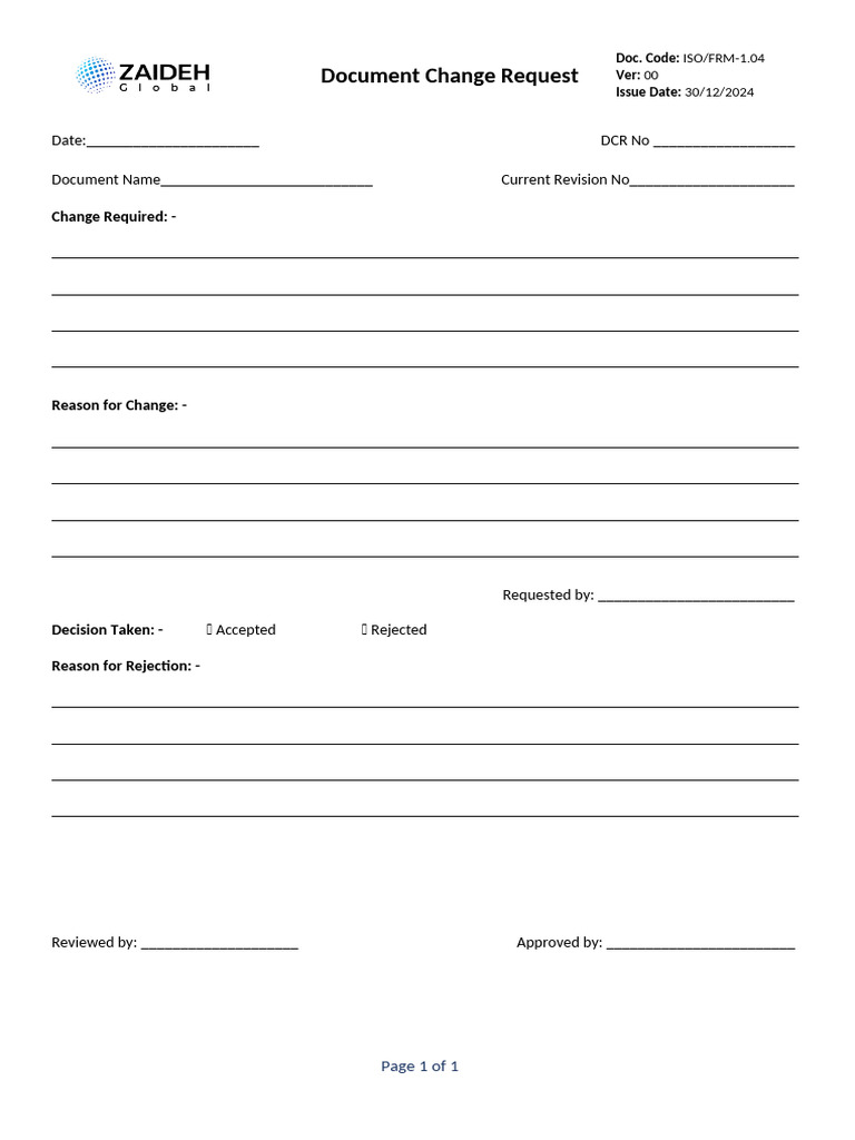 Document Change Request | PDF