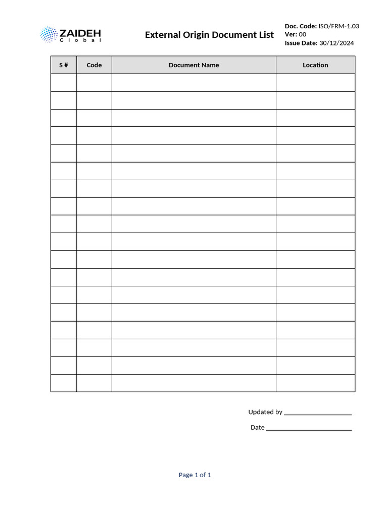 External Origin Document List | PDF