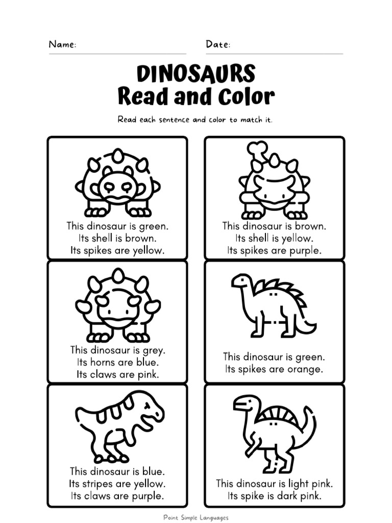 ReadandColorDinosaurs 1 | PDF