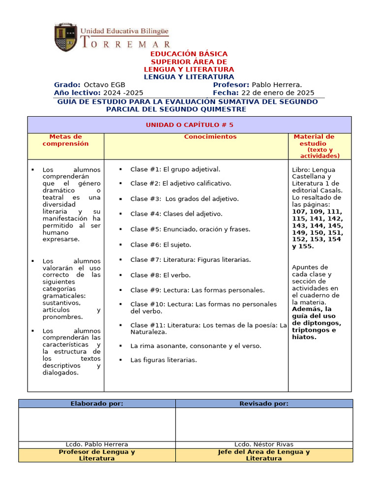 Guia de Estudio - Octavo EGB - Lengua y Literatura - Cuarto Periodo - 2023 | PDF | Idiomas ...