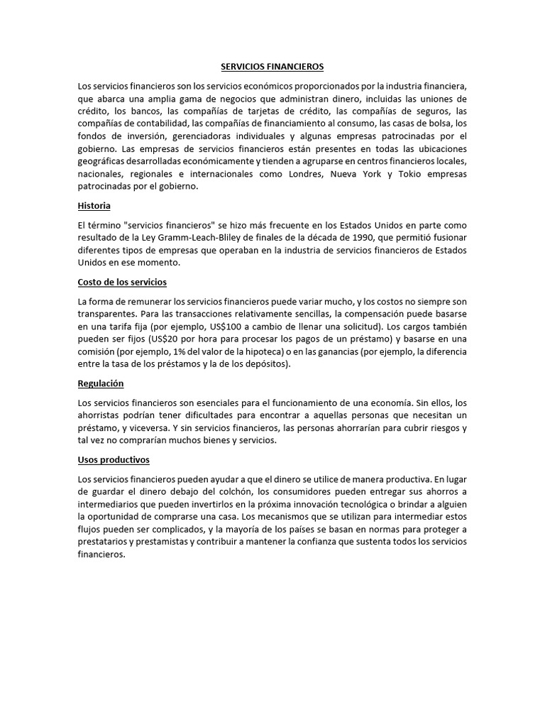 Servicios Financieros | PDF | Servicios financieros | Economias