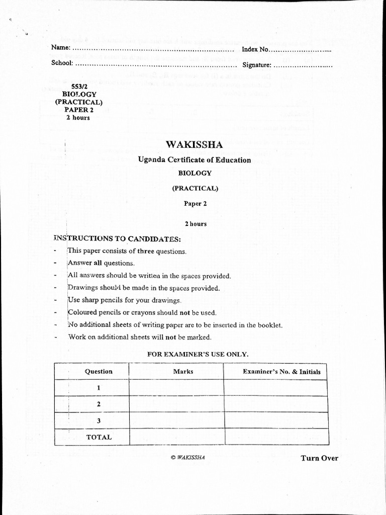 Wakisha Uce Biology Practical Paper Two | PDF