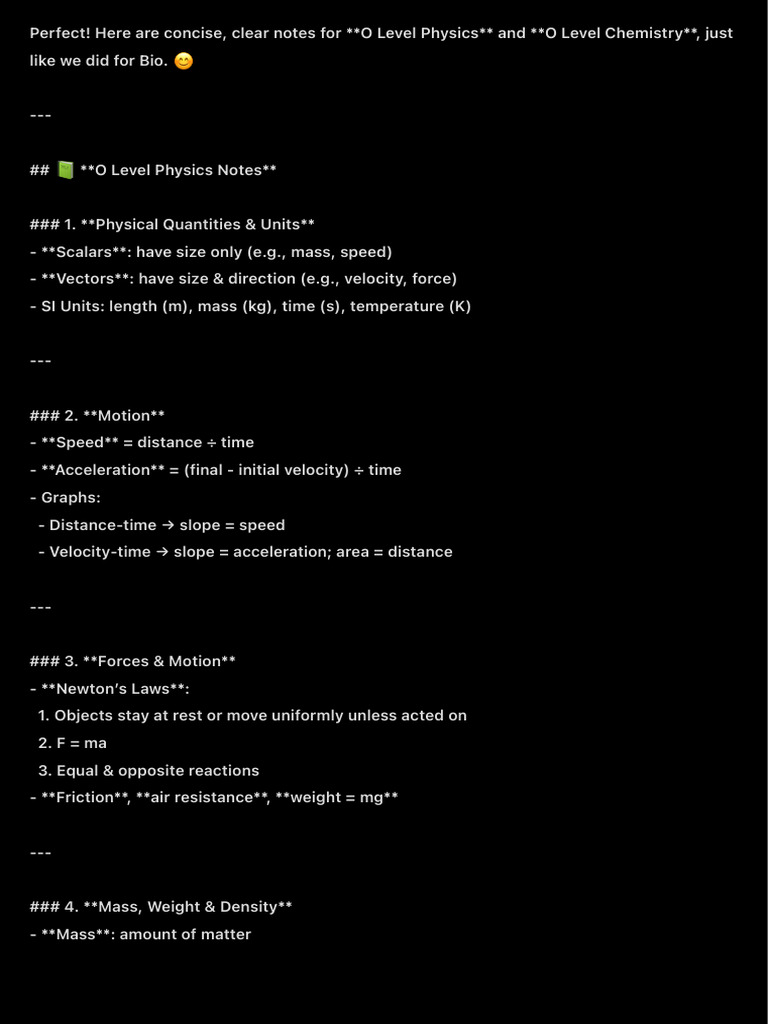 Perfect! Here Are Concise, Clear Notes For O Level Physics and | PDF ...