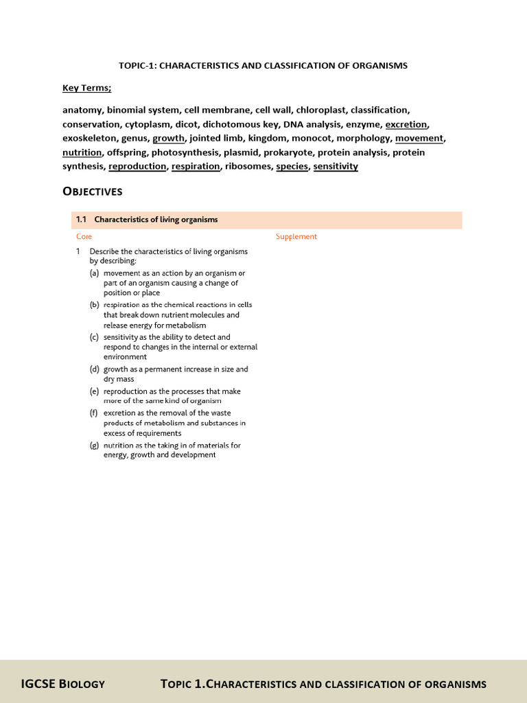 1) Characteristics of Living Organisms-Checklist | PDF