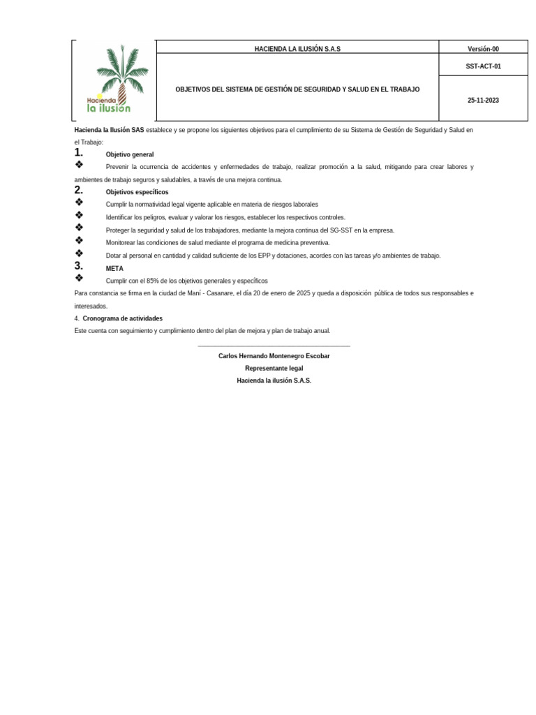 SST-ACT-01 Objetivos y Metas SG SST . | PDF