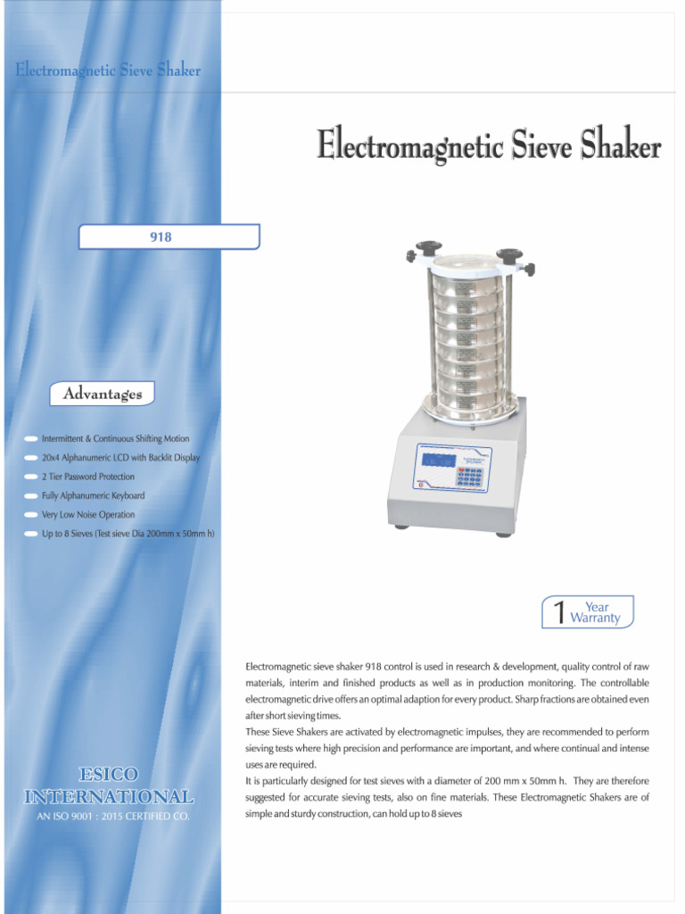 Model-918 Brochure (Electromagnetic Sieve Shaker) | PDF