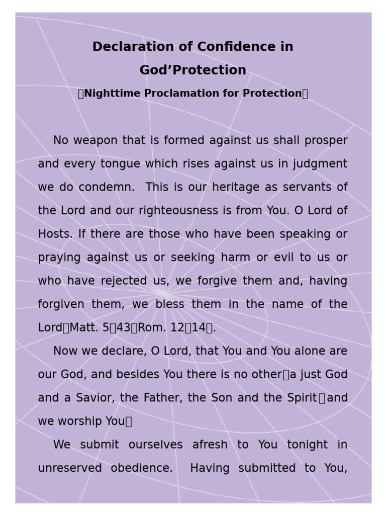 Declaration of Confidence in Gods Protection | PDF