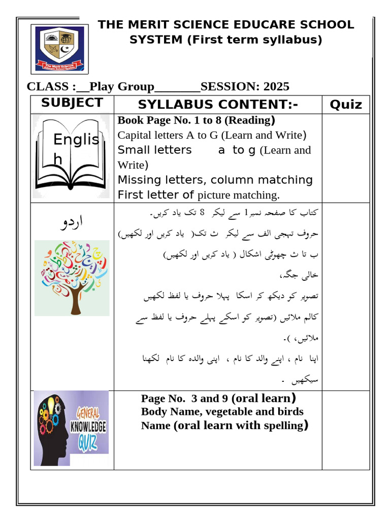 Syllabus Play Group Green 25 | PDF