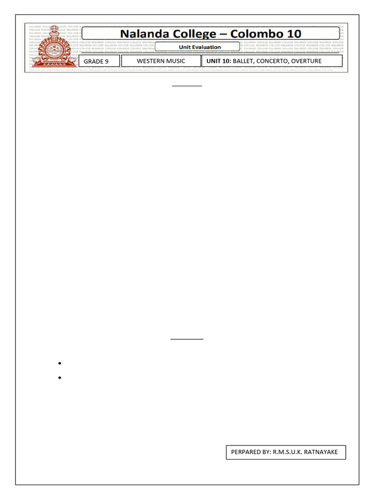 G9 Ut 10 Ballet, Concerto, Overture | PDF