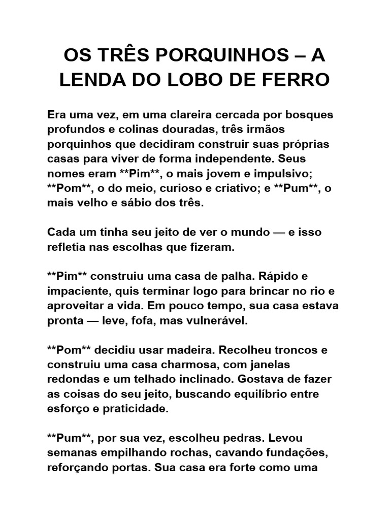 Os Três Porquinhos - A Lenda Do Lobo de Ferro | PDF