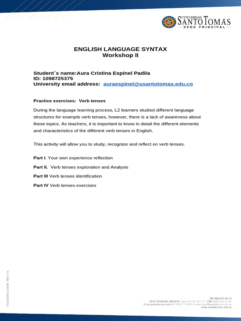 Trabajo Lenguaje Syntax 2024 | PDF | Question | Verb