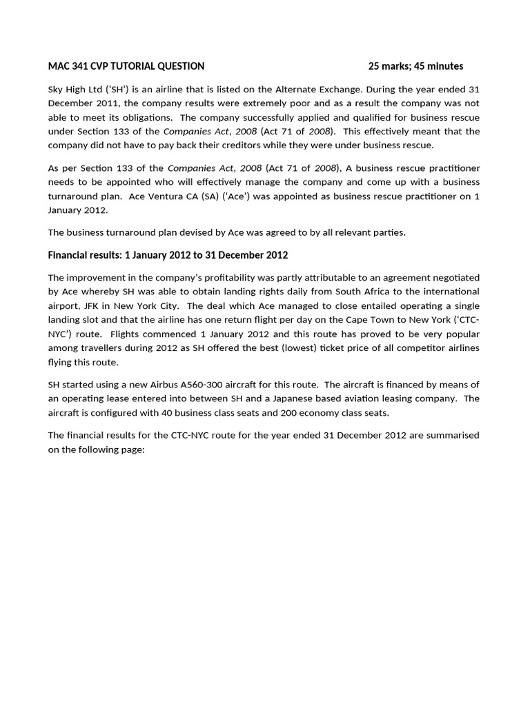 MAC 341 CVP - Tut Question - 2020 - Q | PDF | Business Class | Prices