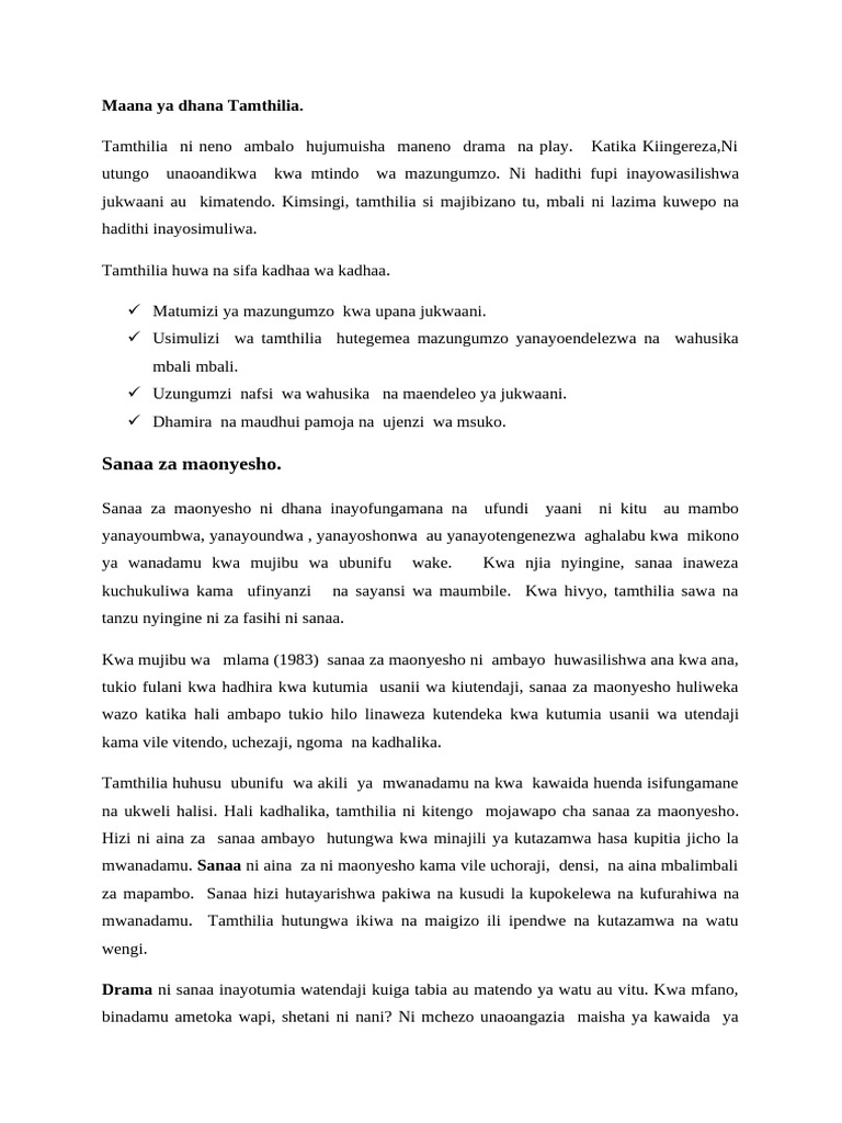 Somo La Nne - Maana Ya Tamthilia, Ufafanuzi Wa Istilahi, Sifa Za ...