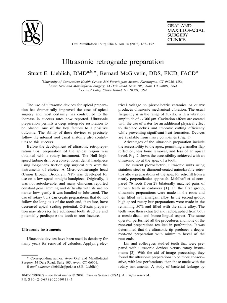 Ultrasonic retrograde preparation | PDF | Dentistry Branches