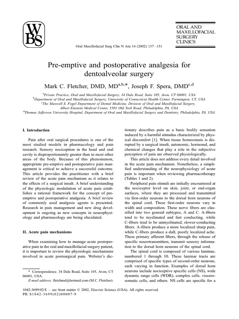 Pre-Emptive and Postoperative Analgesia For Dentoalveolar | PDF ...