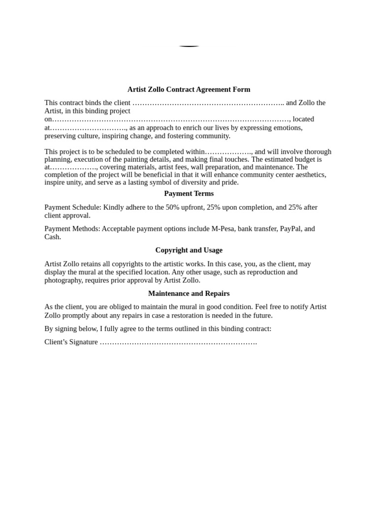 Artist Zollo Contract Agreement Form - 1 | PDF