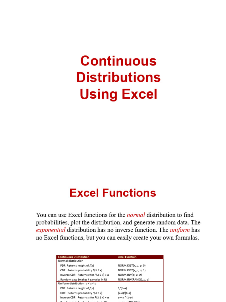 Excel Functions for Normal Distribution | PDF | Probability ...