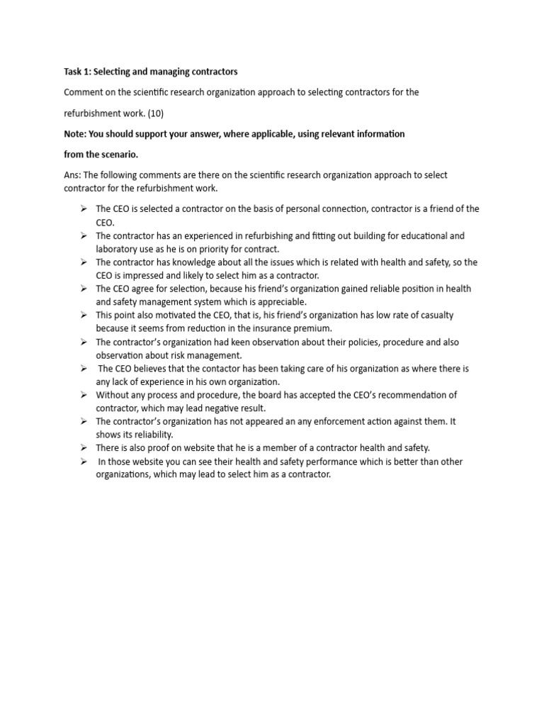 Selection of Contractor Benchmark | PDF